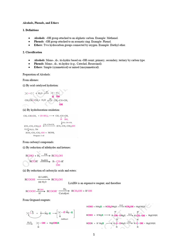 Alcohols, Phenols, and Ethers Overview | PDF | Ether | Aldehyde