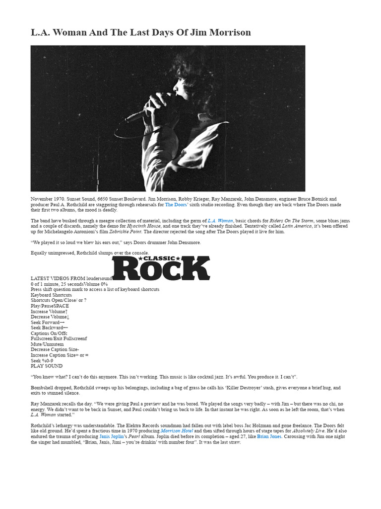 L.A. Woman and The Last Days of Jim Morrison | PDF