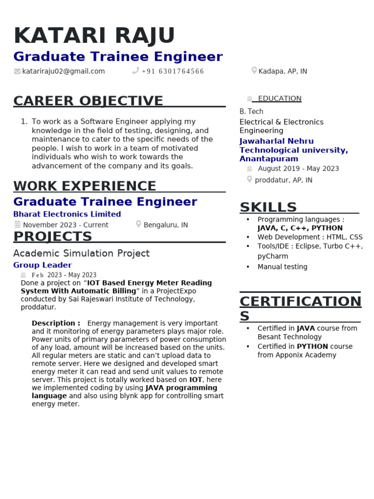 Graduate Trainee Engineer Profile | PDF | Java (Programming Language) | Software