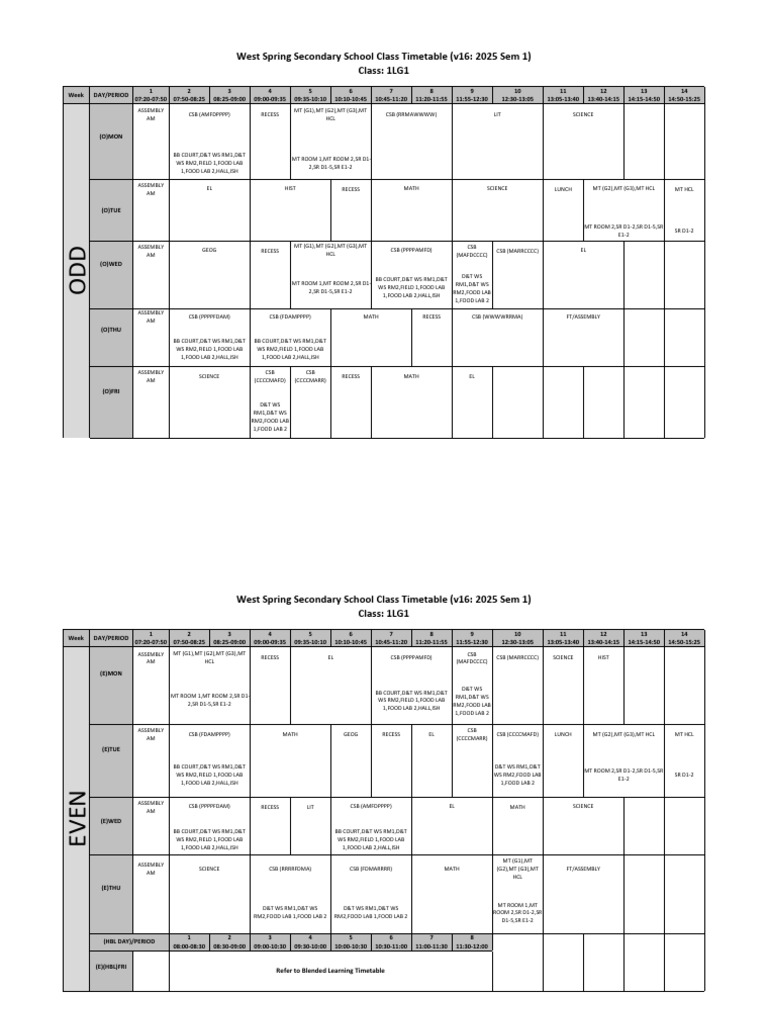2025 Sem 1-Class Timetable (v16) | PDF