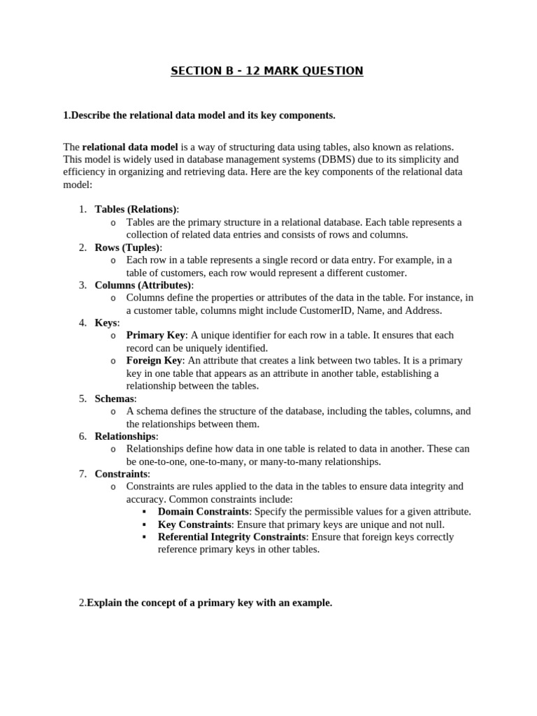 Dbms 12 Mark Questions With Answer | PDF | Relational Database | Relational Model