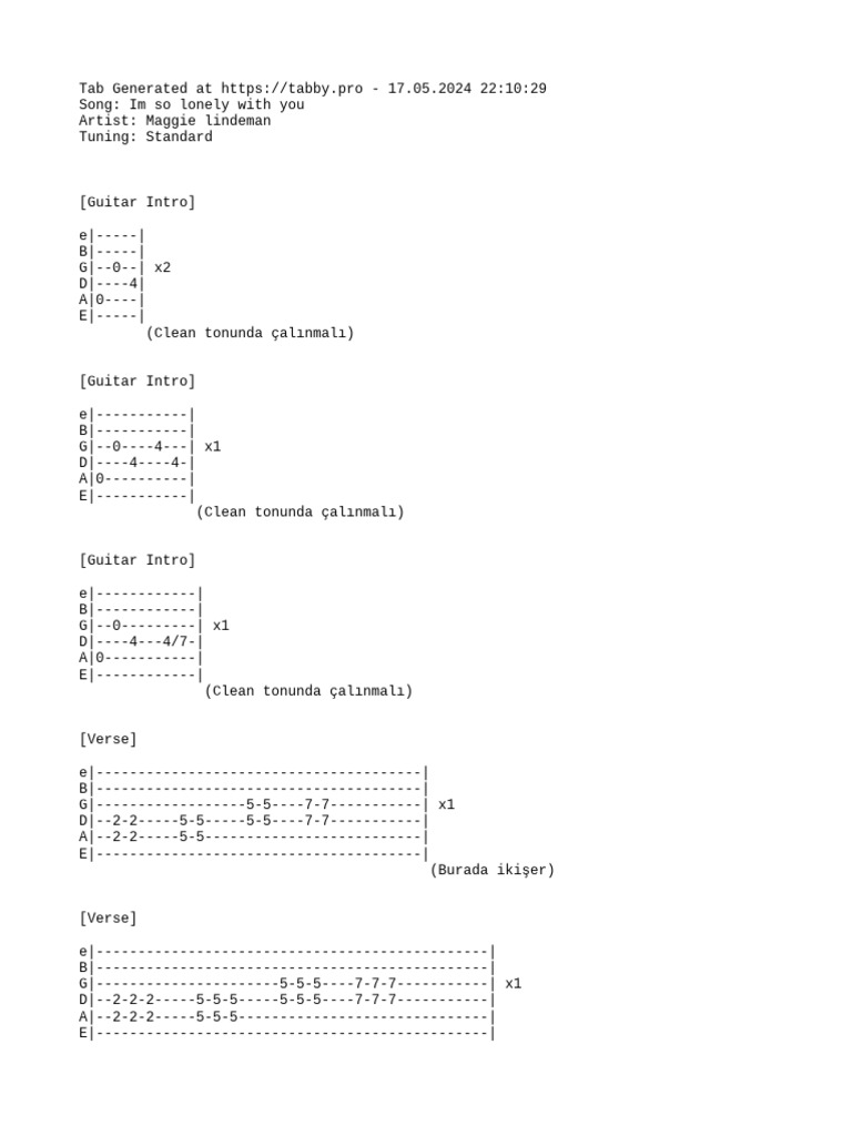 Im So Lonely With You Tab Kendi Versiyonum Punk Gitar Kısımlarıyla | PDF