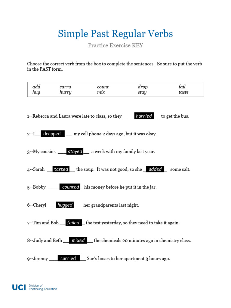 C3M1L2 - KEY - Simple Past Regular Verbs Practice Exercise KEY | PDF