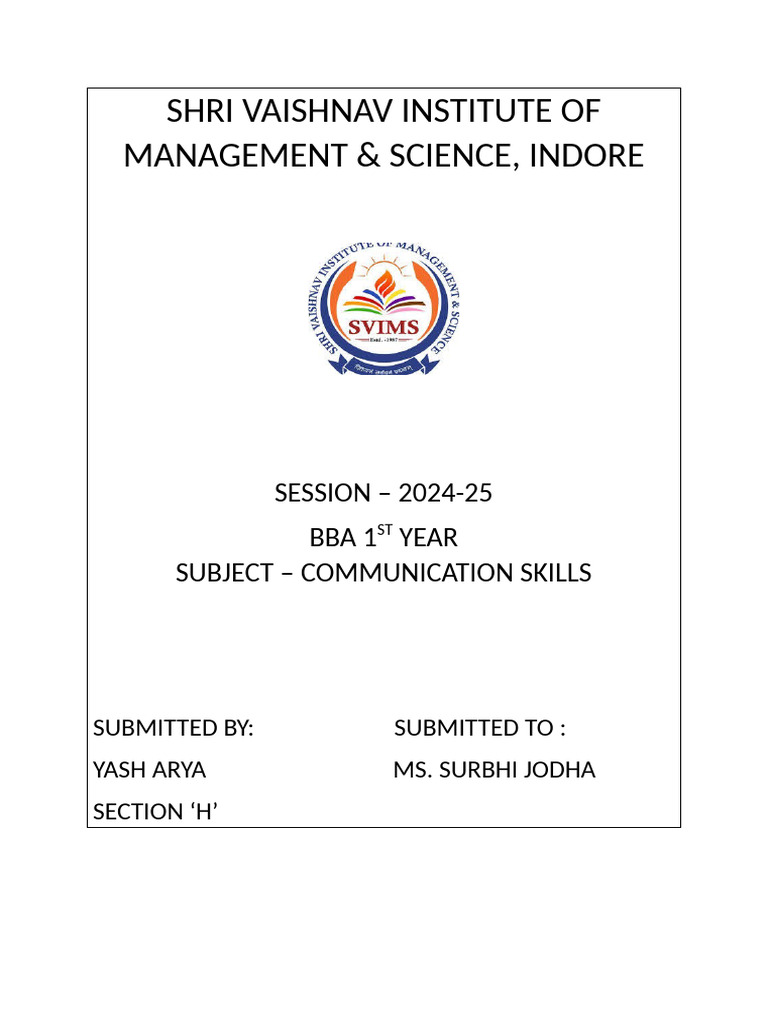 BBA 1st Year Communication Skills Report | PDF