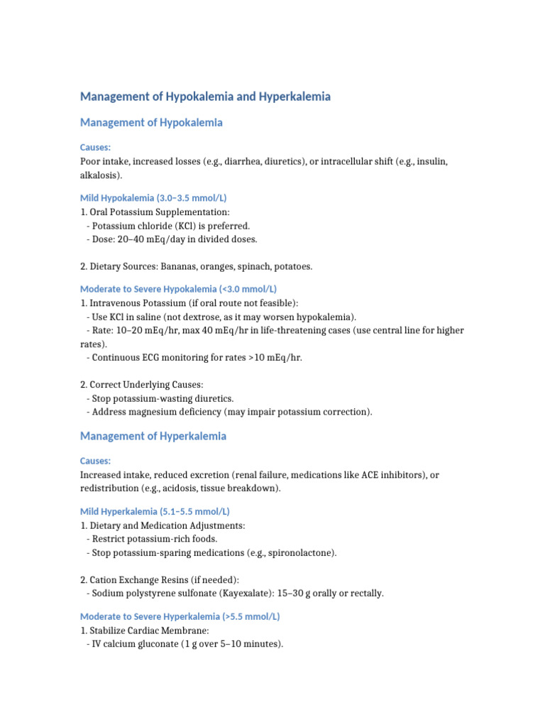 Management of Hypokalemia and Hyperkalemia | PDF