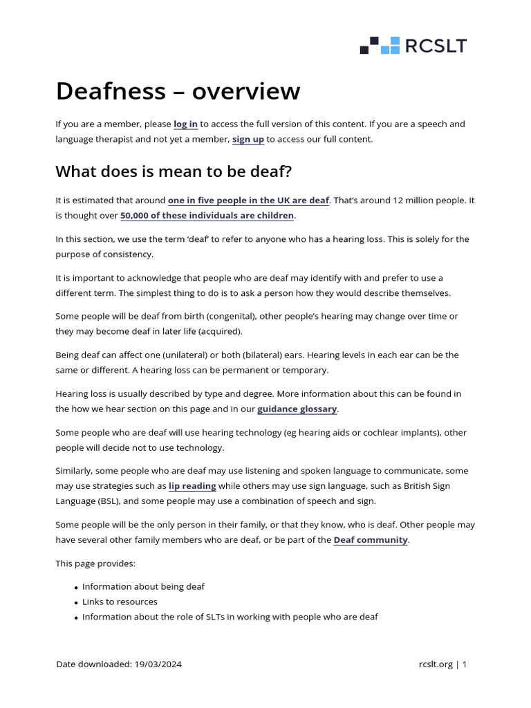 Deafness Overview Pdf Hearing Loss Hearing Aid