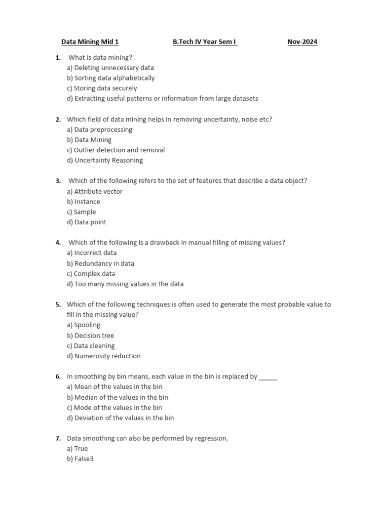 Data Mining Mid 1 - Students-1 | PDF | Data Mining | Statistics