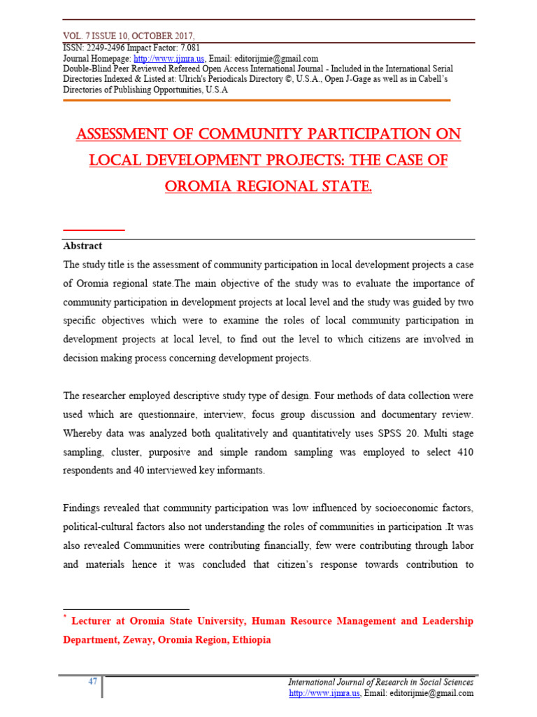 Assessment of Community Participation On Local Development Project Eth ...