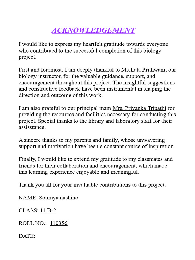 Acknowledgement Bio PDF | PDF