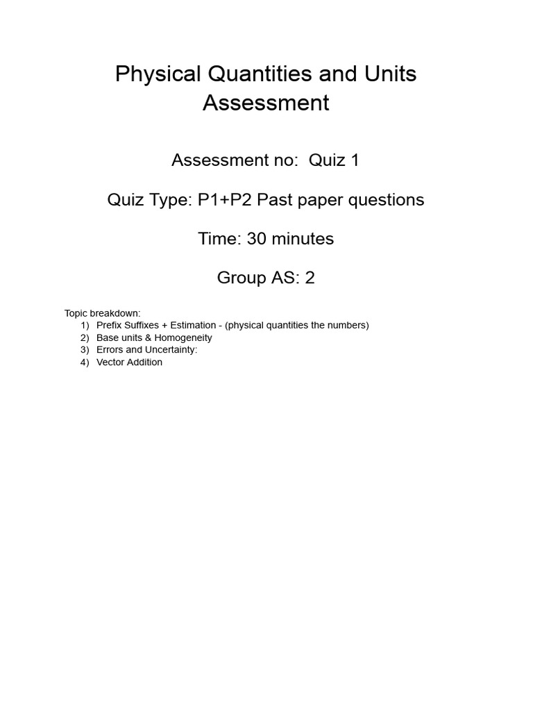 Physical Quantities and Units AS2 | PDF