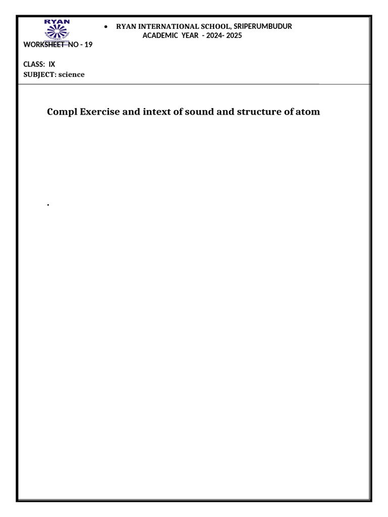 Class IX Science: Sound & Atom Worksheet | PDF