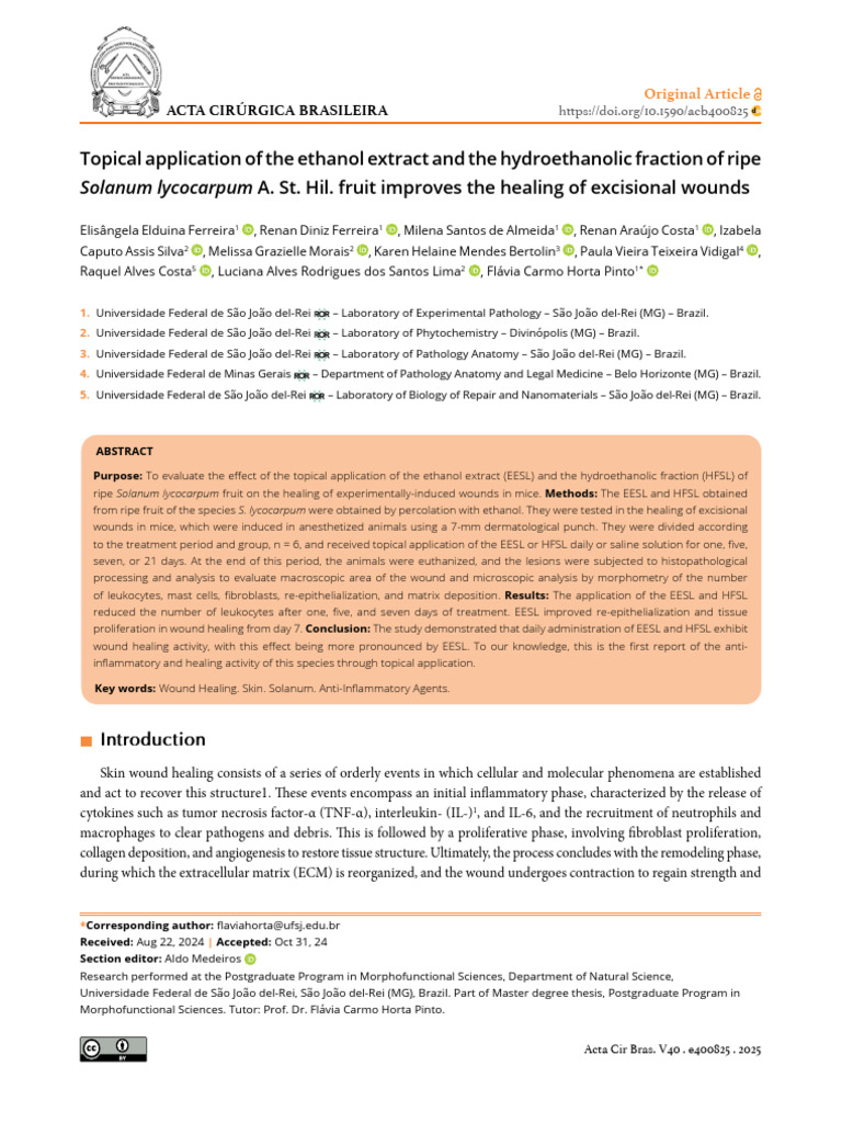 Topical Application of The Ethanol Extract and The Hydroethanolic ...
