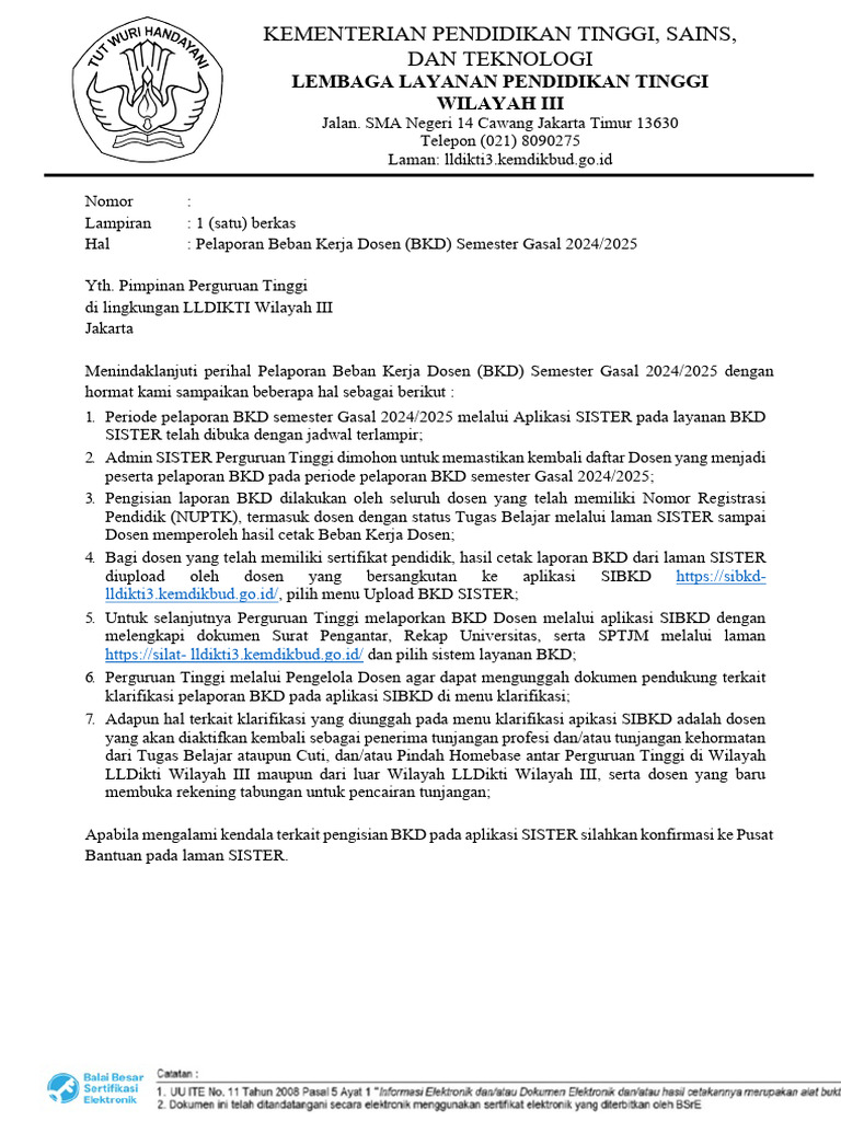 Pelaporan Beban Kerja Dosen BKD Gasal 2024 2025 | PDF