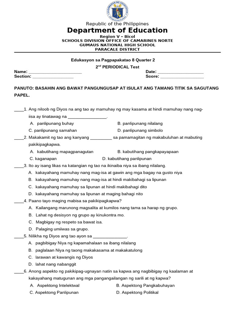 Esp Periodical Test | PDF