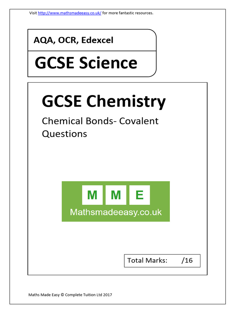 GCSE Covalent Bonding Questions | PDF