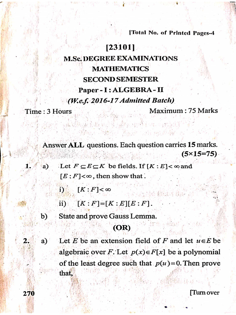 algebra model paper | PDF