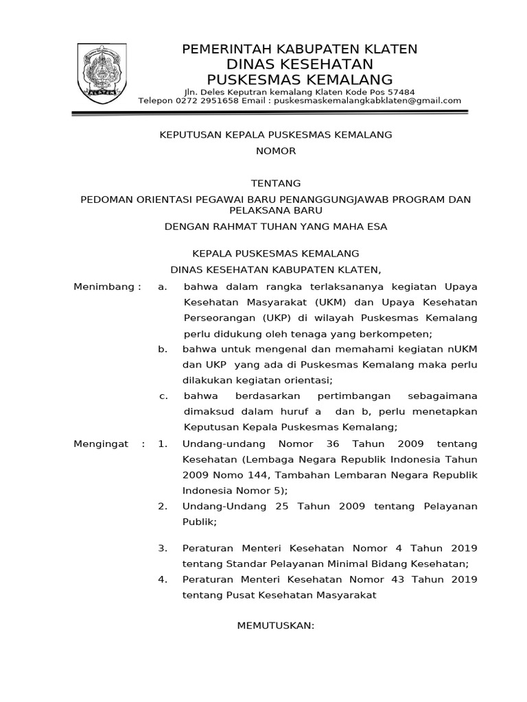 draft SK Pedoman Orientasi Pegawai Baru | PDF