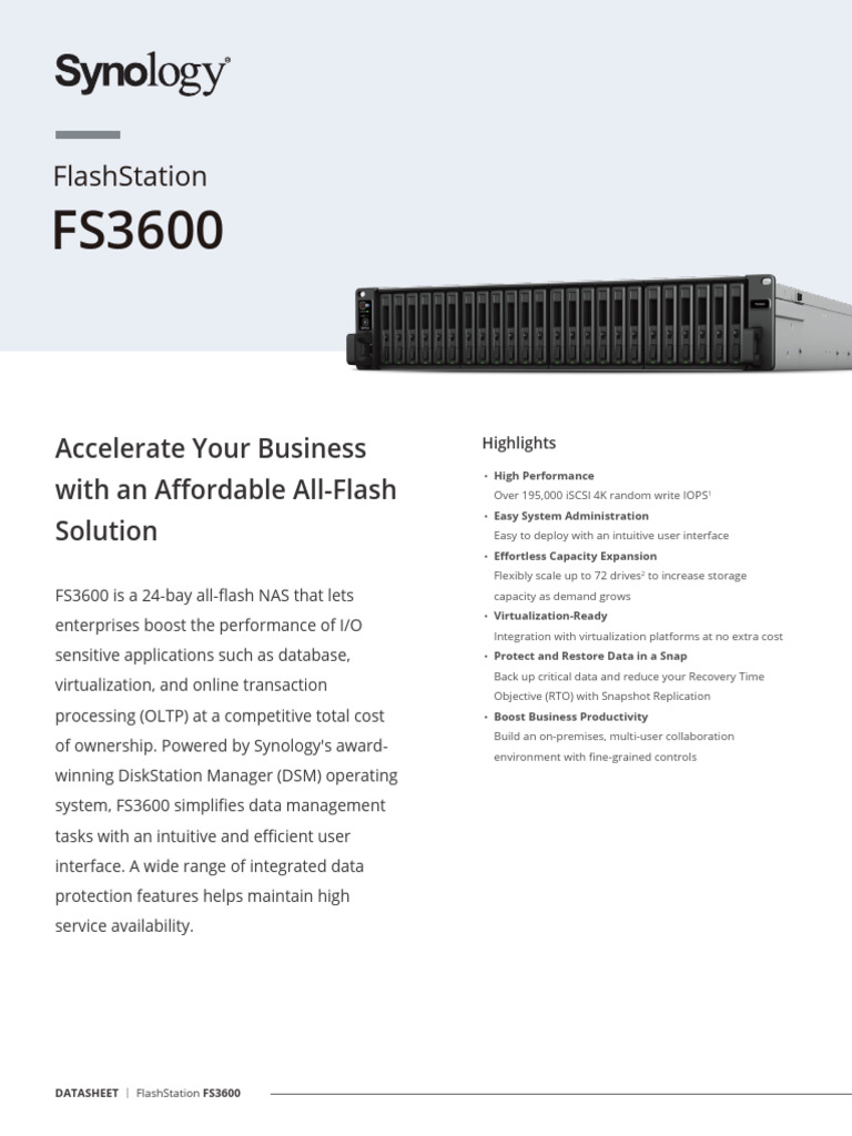 Synology_FS3600_Data_Sheet_enu | PDF | Virtualization | Backup