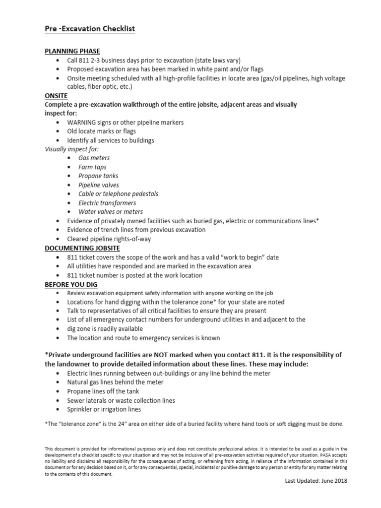Pre-Excavation_Checklist_June2018 | PDF