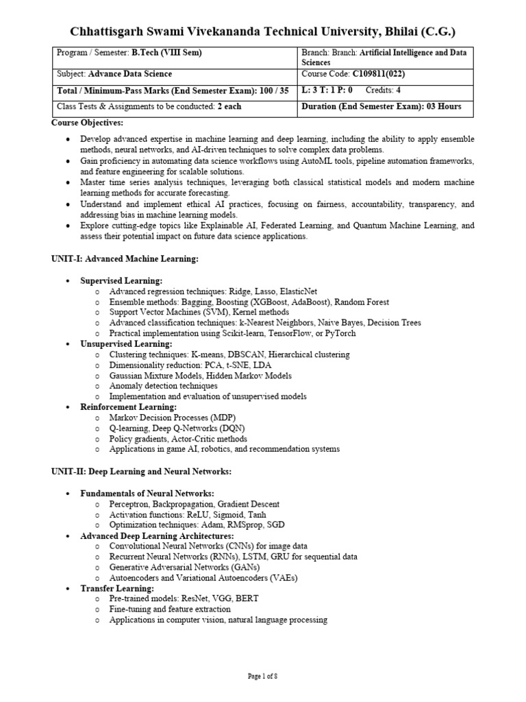8 Sem Syllabus AI& DS | PDF | Augmented Reality | Machine Learning