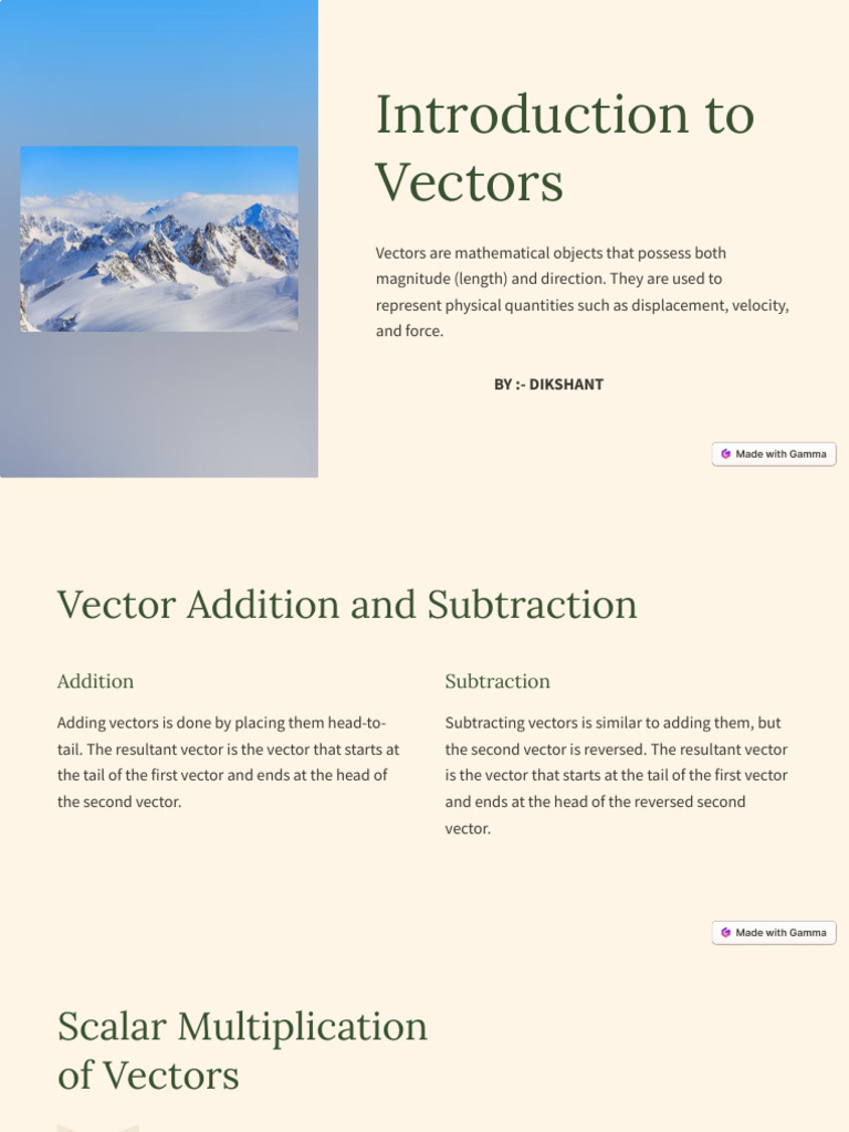 Introduction To Vectors | PDF | Euclidean Vector | Algebra