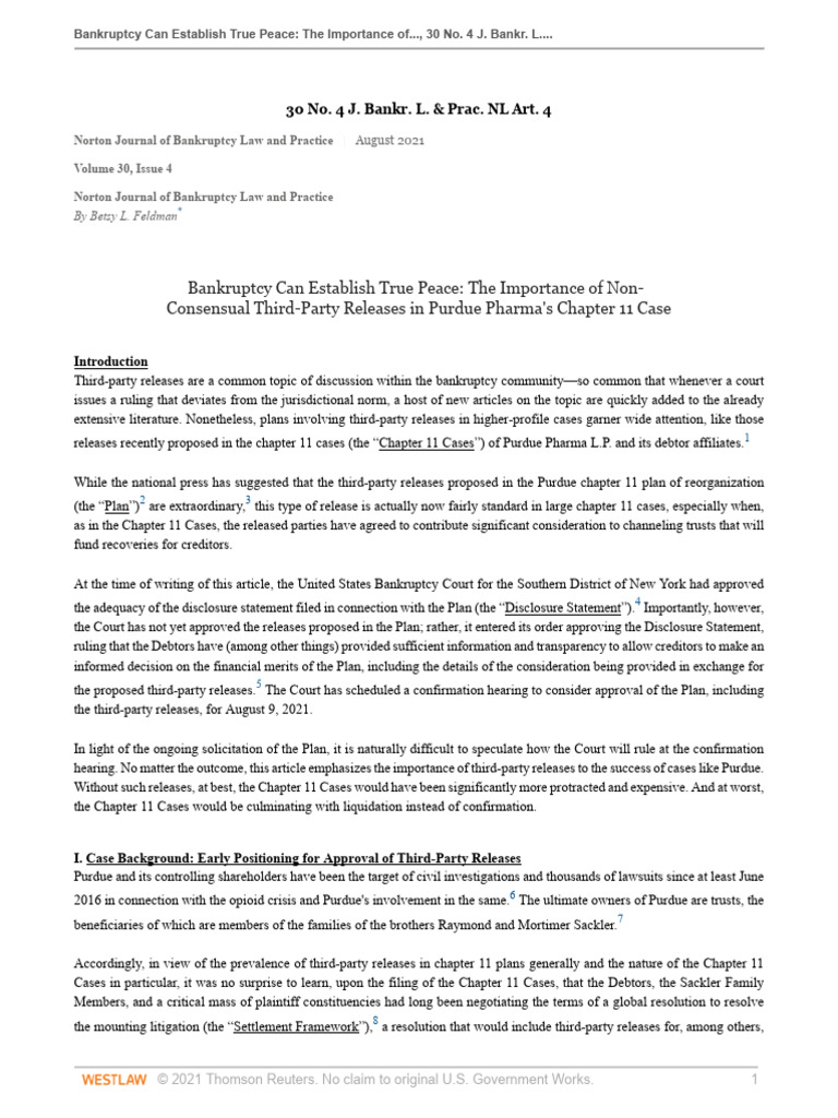 Bankruptcy Can Establish True Peace The Importance of Non Consensual ...
