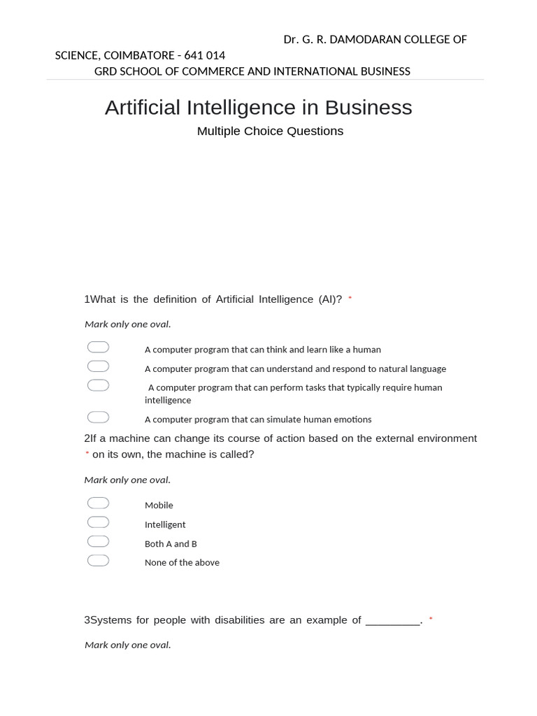 AI Concepts and MCQs for Business | PDF | Artificial Intelligence ...