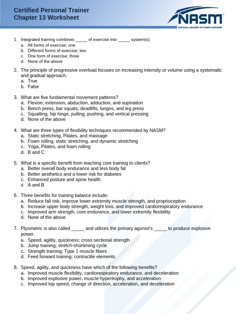 NASM CPT7 - Chapter - 13 - Worksheet | PDF | Anatomical Terms Of Motion ...