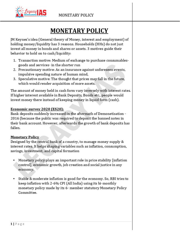 Module 4 Monetary Policy | PDF | Money Supply | Money