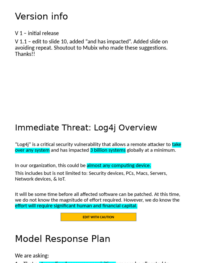 Log4j Vulnerability Response Plan | PDF