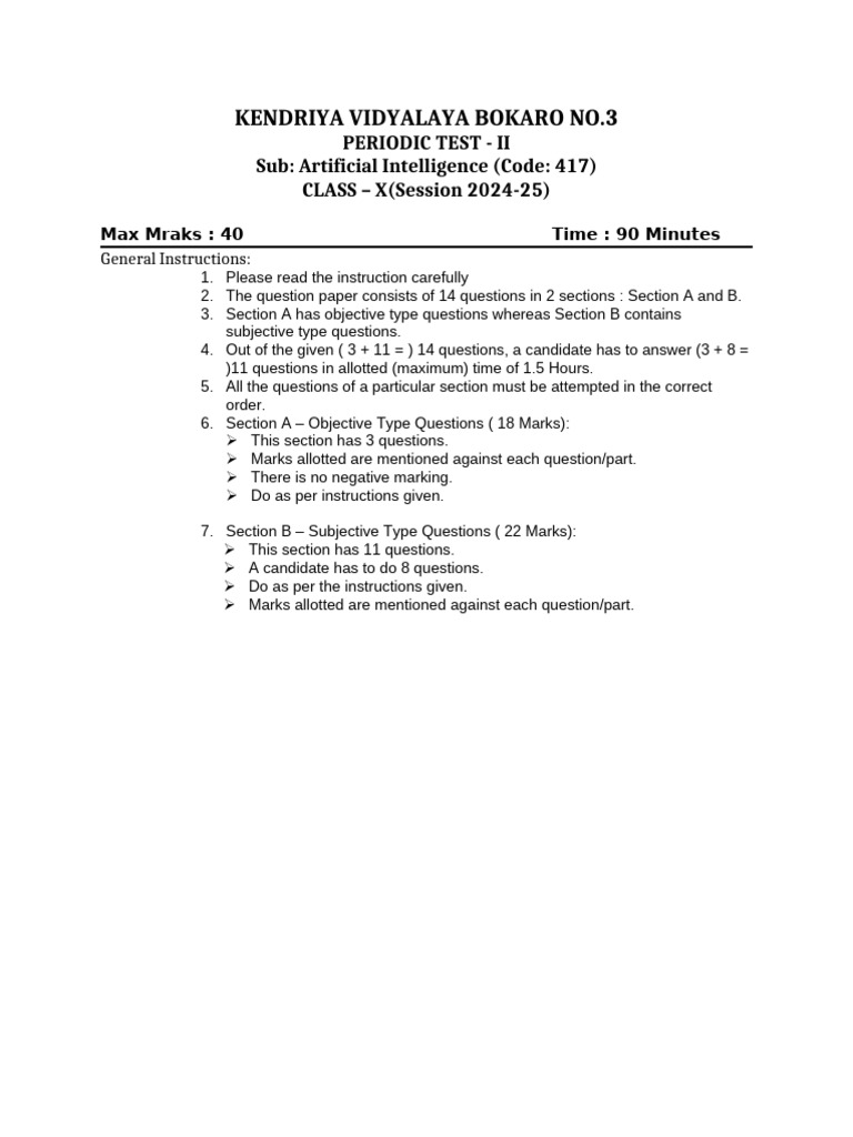 Sample Paper - AI Class IX | PDF | Artificial Intelligence ...