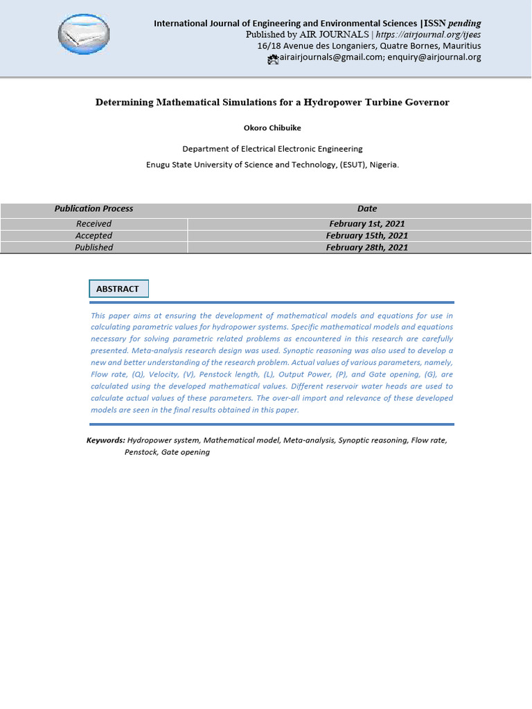 water governor model | PDF | Mathematical Model | Flow Measurement
