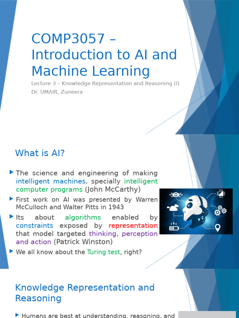 Lecture 4 - Knowledge Representation and Reasoning (I) | PDF | First Order Logic | Logic
