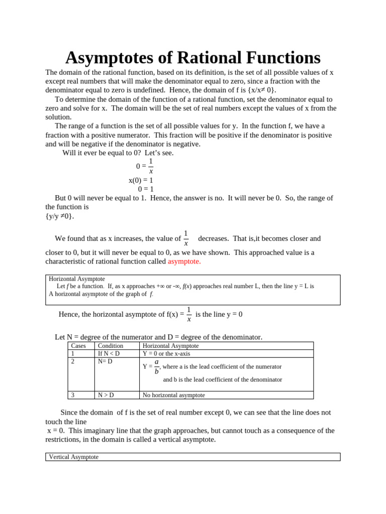 Understanding Asymptotes in Rational Functions | PDF | Asymptote ...