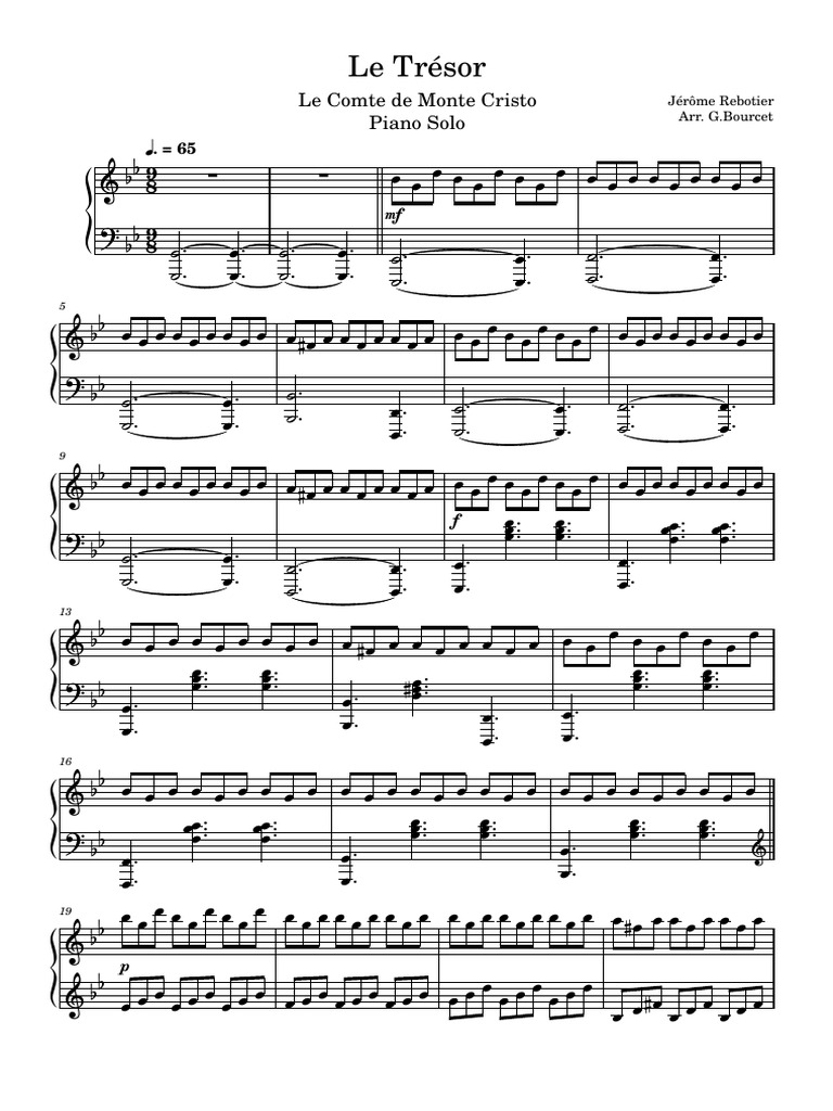Piano Arrangement of Le Trésor | PDF | Musicians | Francophone Music
