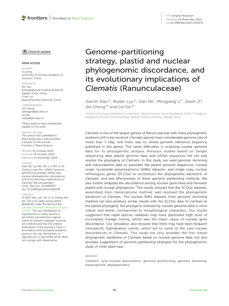 Genome-partitioning_strategy_plastid_and_nuclear_p | PDF | Phylogenetic Tree | Phylogenetics