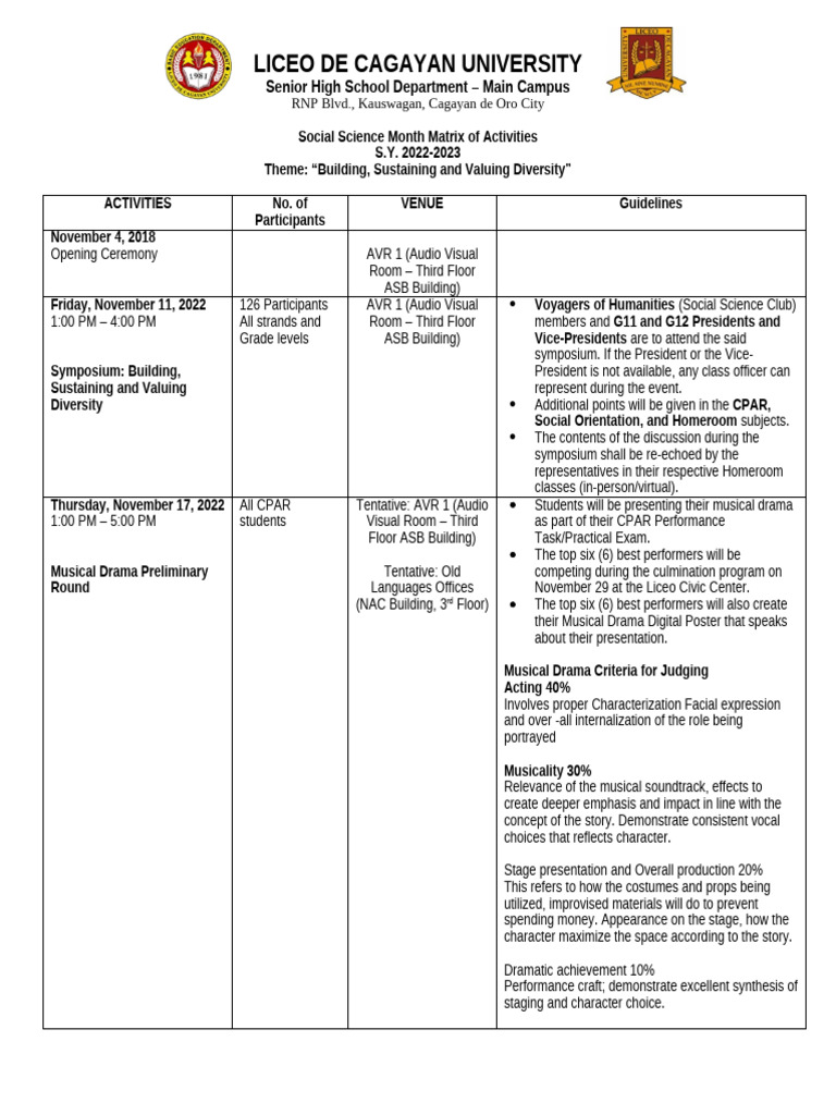 Social Science Matrix of Activities | PDF