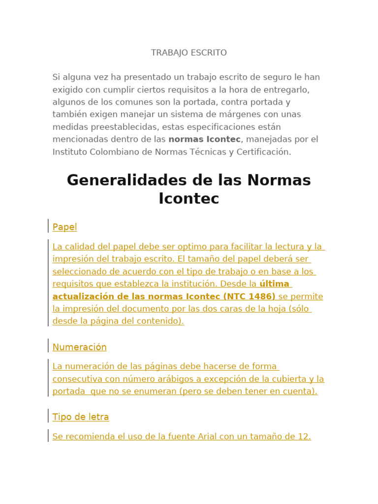 Trabajo Escrito-Normas Icontec | PDF