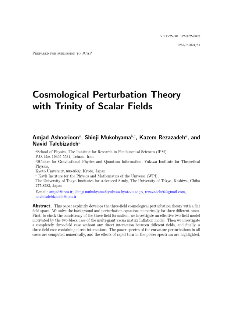 Cosmological Perturbation Theory With Trinity of Scalar Fields | PDF ...