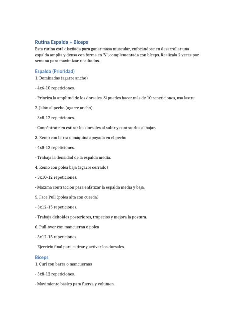 Rutina Espalda Biceps | PDF
