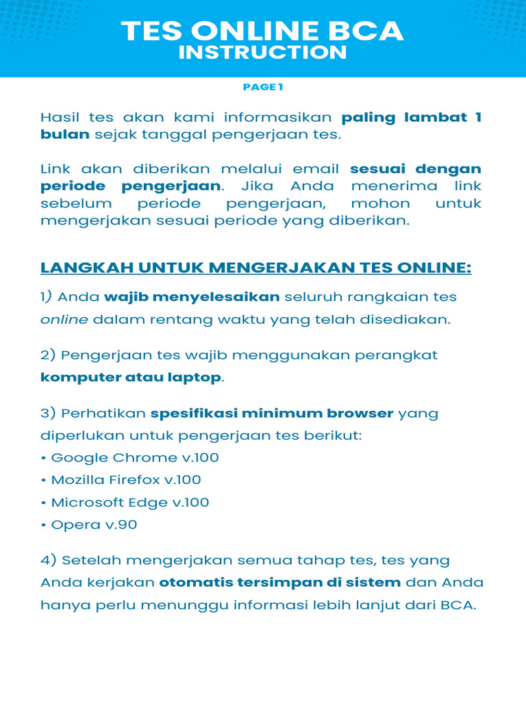 Panduan Tes Online BCA | PDF