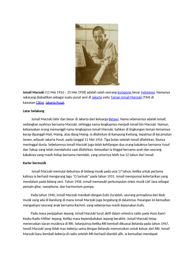 Biografi Singkat Ismail Marzuki | PDF