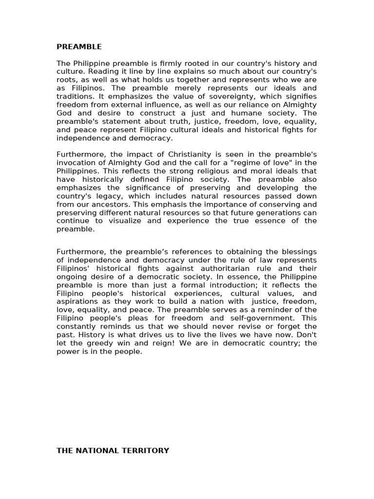 Preamble and National Territory | PDF | Philippines | Democracy