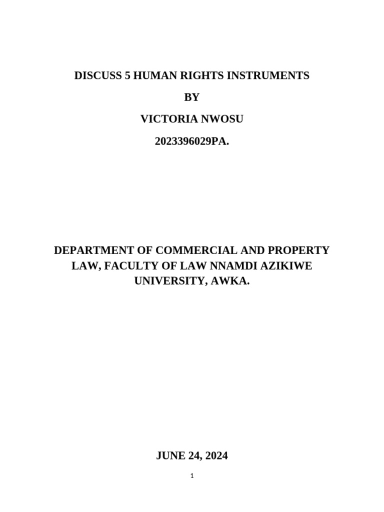 Seminar Paper - Discuss 5 Human Rights Instruments. | PDF | Human ...