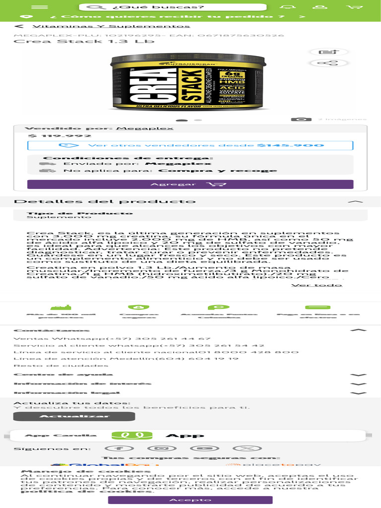 Crea Stack 1.3 LB Carulla | PDF | Cookie HTTP | Nutrición