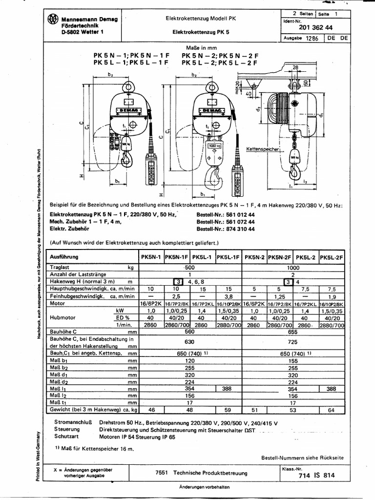 Techn - Daten PK5 | PDF