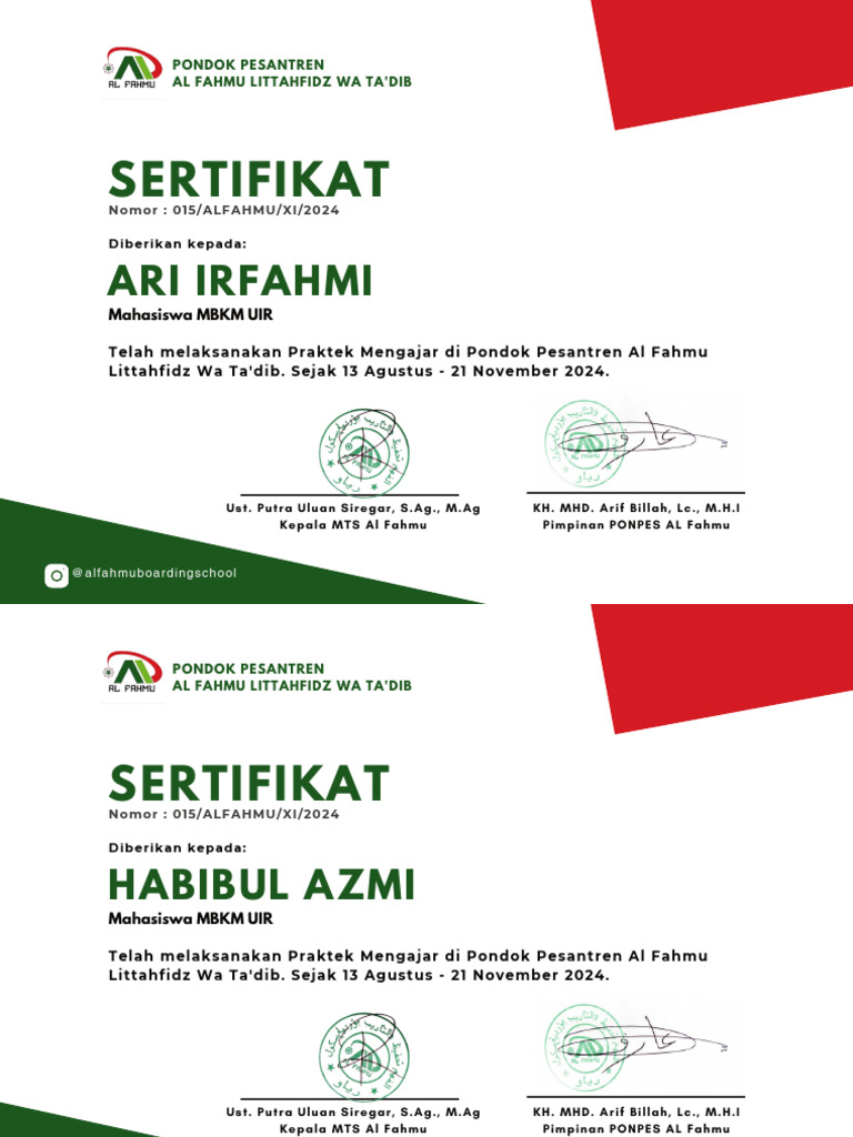 Sertif Al Fahmu | PDF