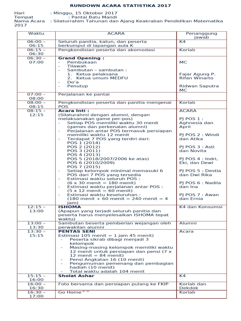 Rundown Acara Statistika | PDF