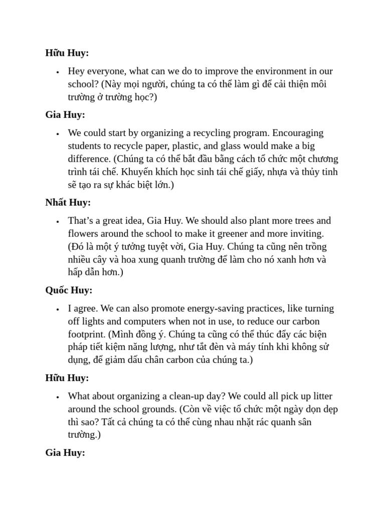 Bài Nói Bvmt Trường Học | PDF