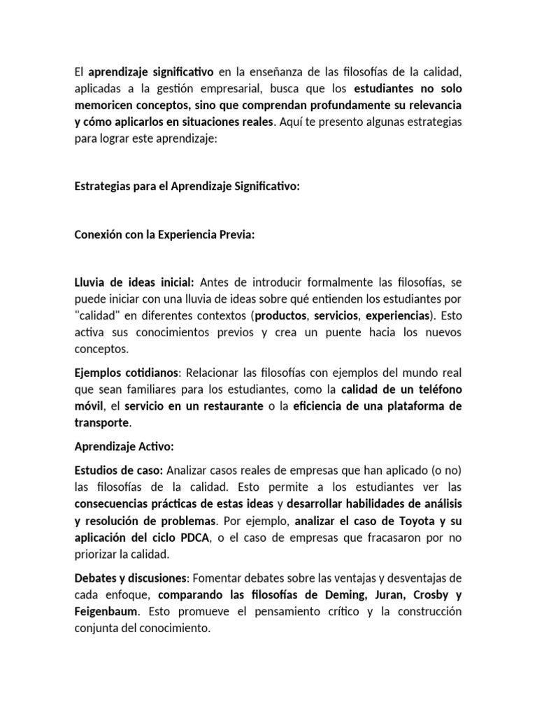 El Aprendizaje Significativo en La Enseñanza de Las Filosofías de La Calidad | PDF | Aprendizaje ...